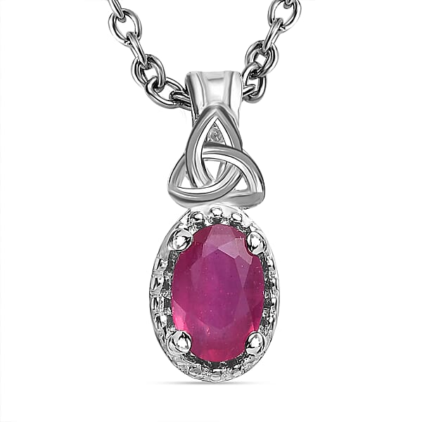 African Ruby Pendant in Sterling Silver with Chain (Size 20) 1.08 Ct ...