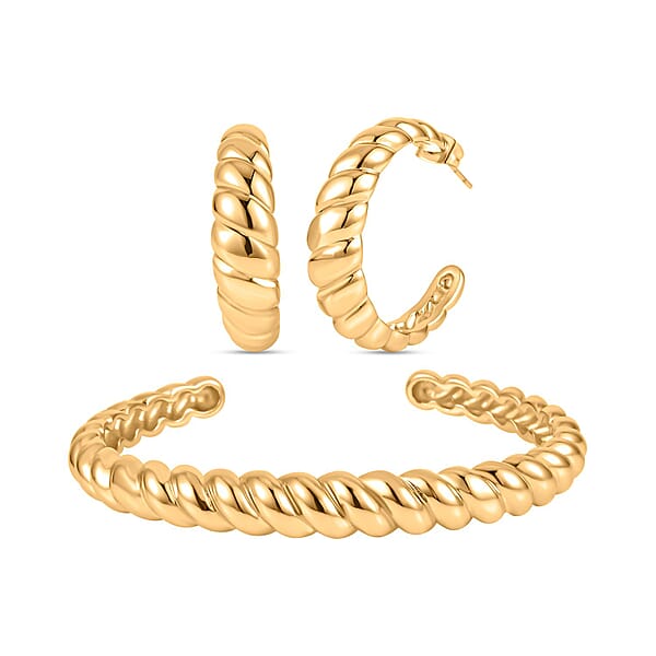 Ever True-2 Piece Set of Twisted Open Bangle (Size 7.5) and Earrings ...