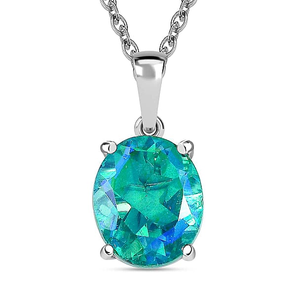 Peacock Quartz Solitaire Pendant with Chain (Size - 20) in Platinum ...