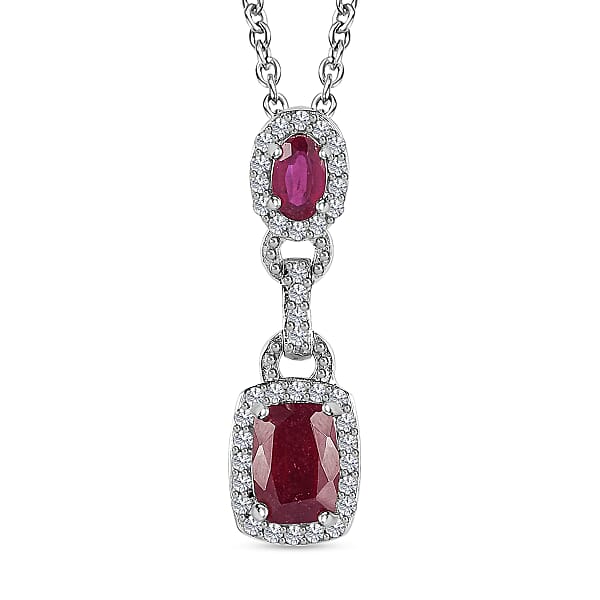 African Ruby & Natural Zircon Pendant with Chain (Size 20) in Platinum ...