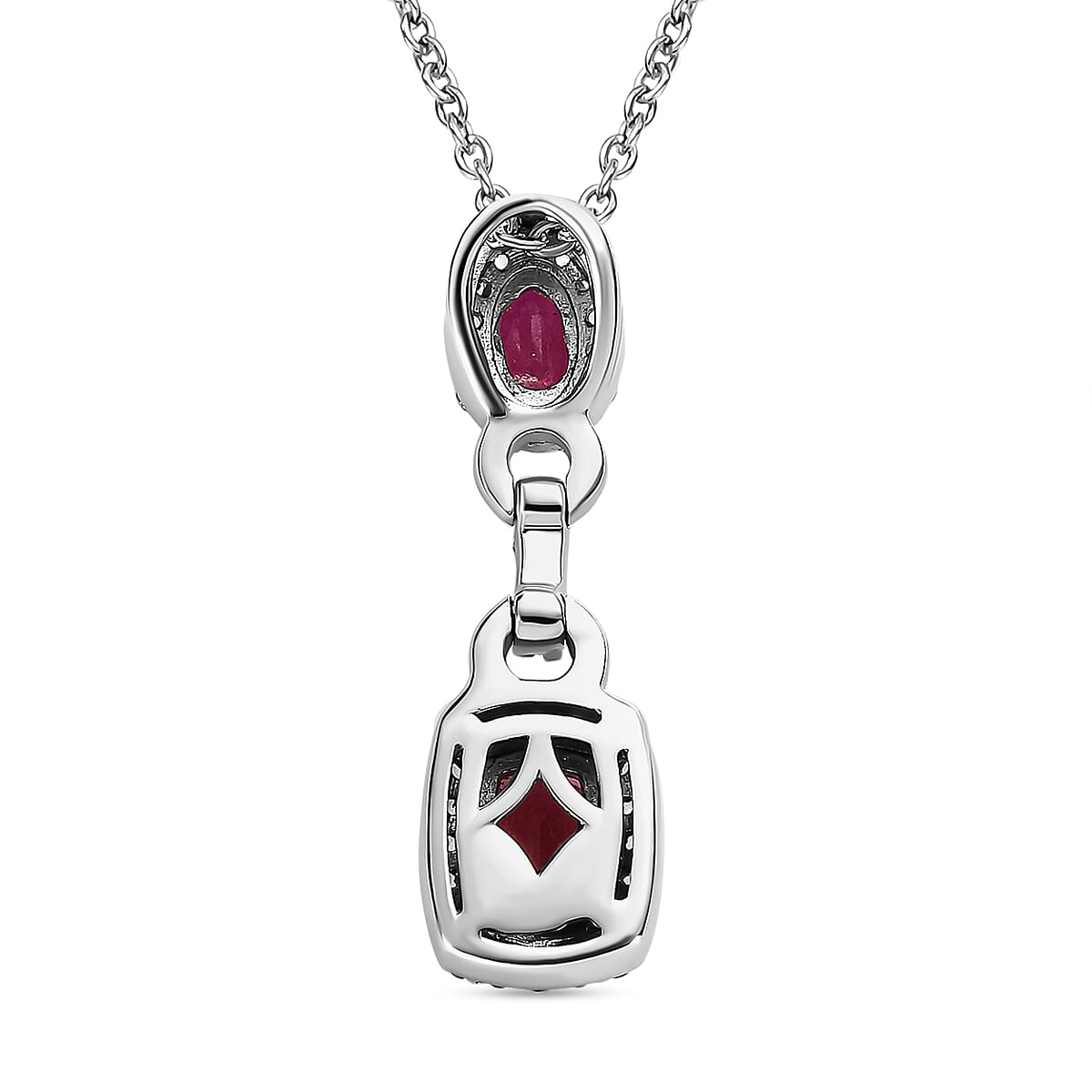 African Ruby & Natural Zircon Pendant with Chain (Size 20) in Platinum ...