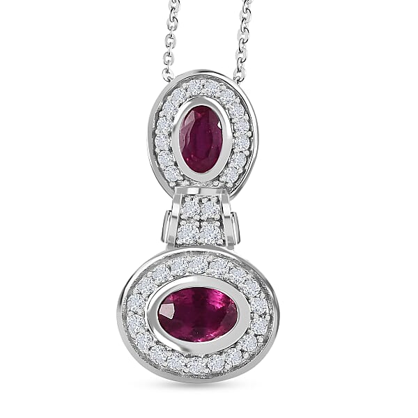 African Ruby & Natural Zircon Pendant with Chain (Size 20) in Platinum ...