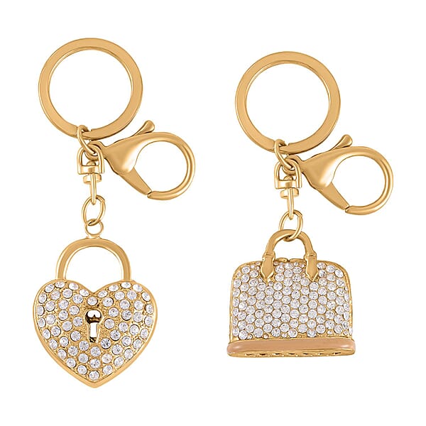 Set of 2 - White Austrian Crystal Evil Eye & Bird Keychain in Yellow ...