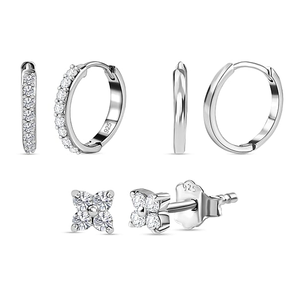 Set of 3 - Moissanite Solitaire Stud Push Post Earring in Platinum ...