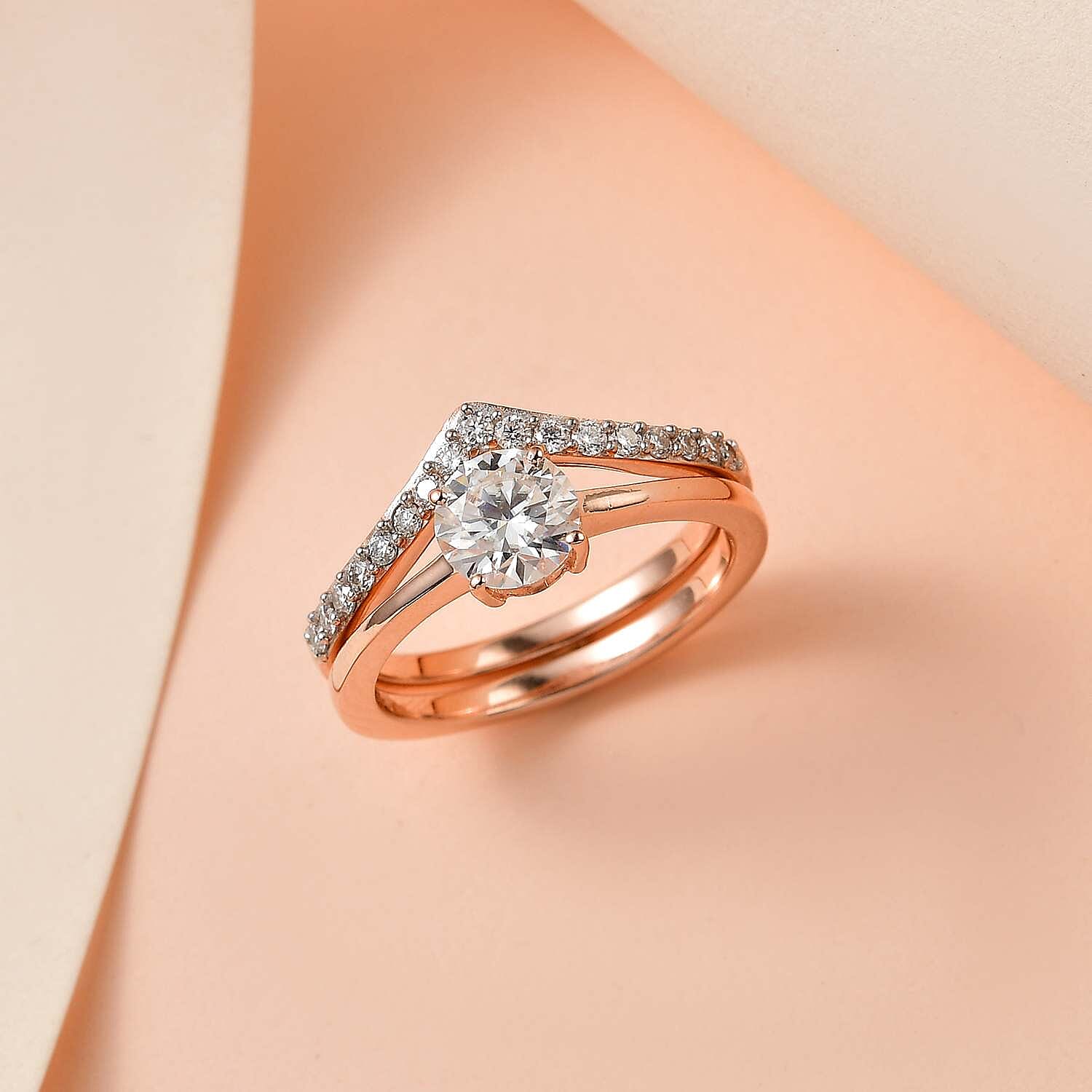 Set of 2 - Moissanite Main Stone With Side Stone Ring in Platinum ...