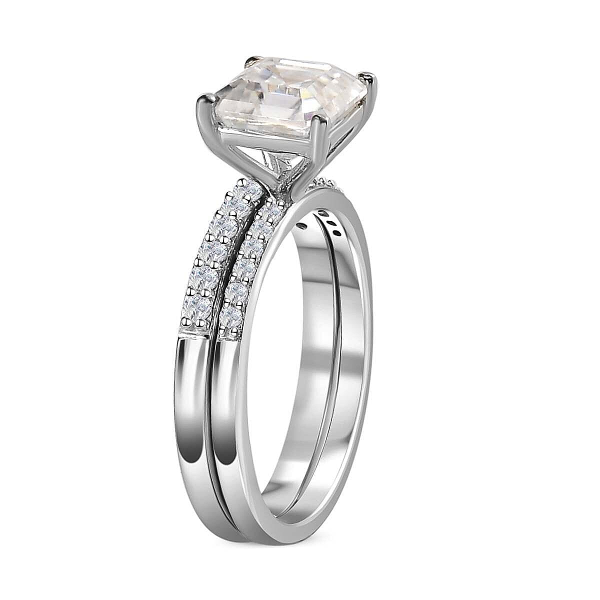 Set of 2 - Moissanite Main Stone With Side Stone Ring in Platinum ...