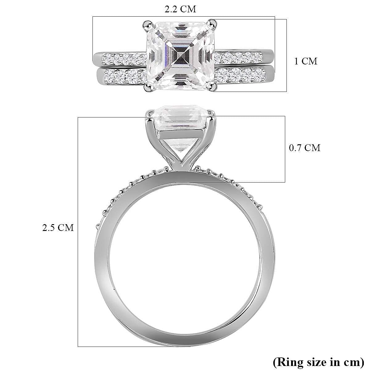 Set of 2 - Moissanite Main Stone With Side Stone Ring in Platinum ...
