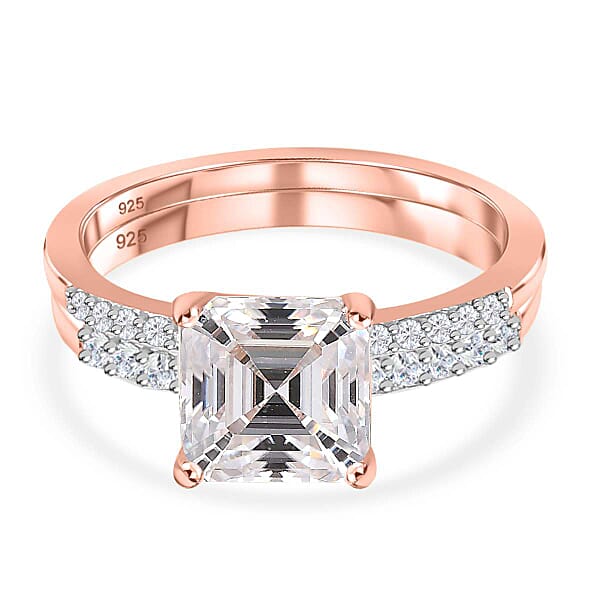 Set of 2 - Moissanite Ring in 18K Vermeil Rose Gold Plated Sterling ...