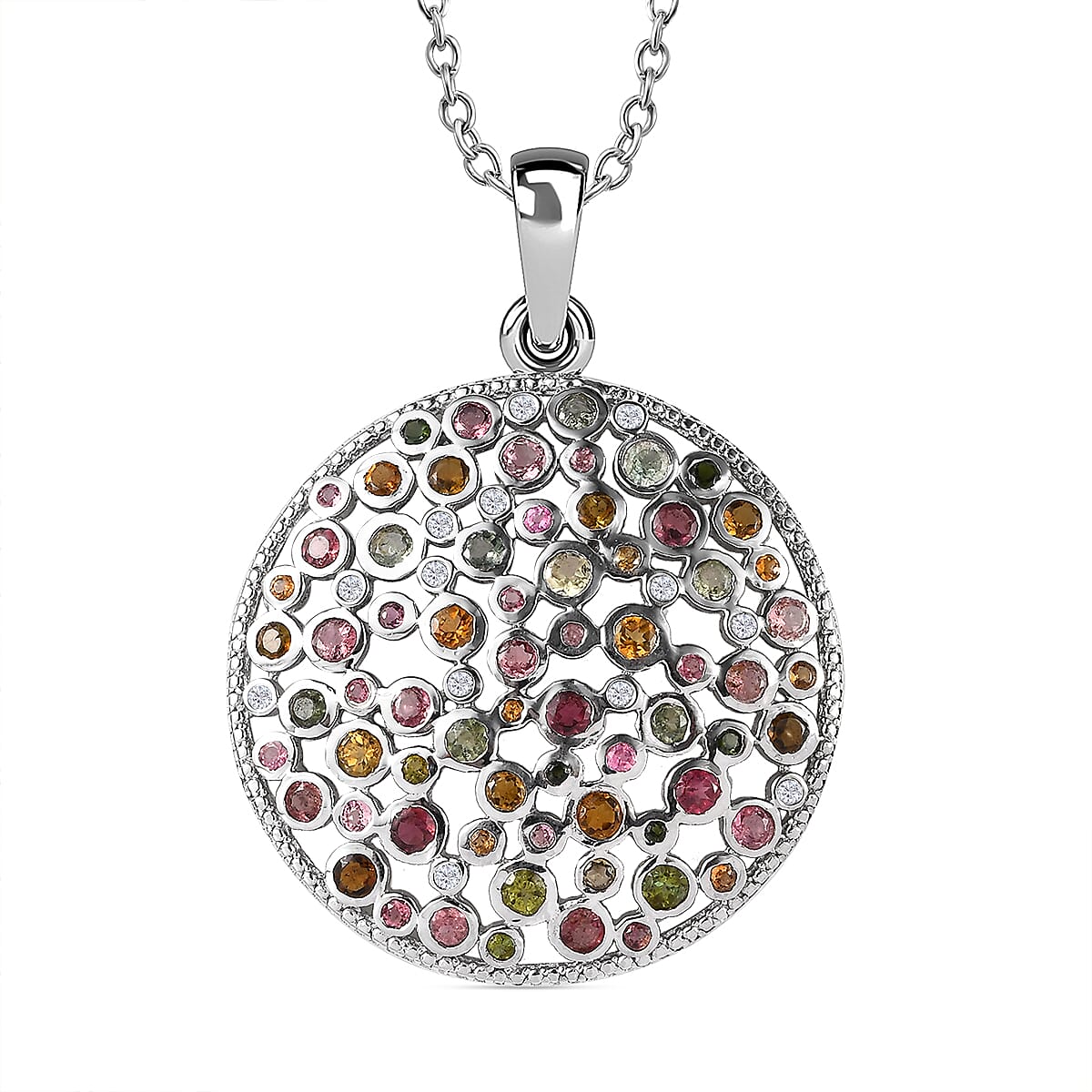 Multi-Tourmaline & Natural Zircon Pendant with Chain (Size 20) in ...