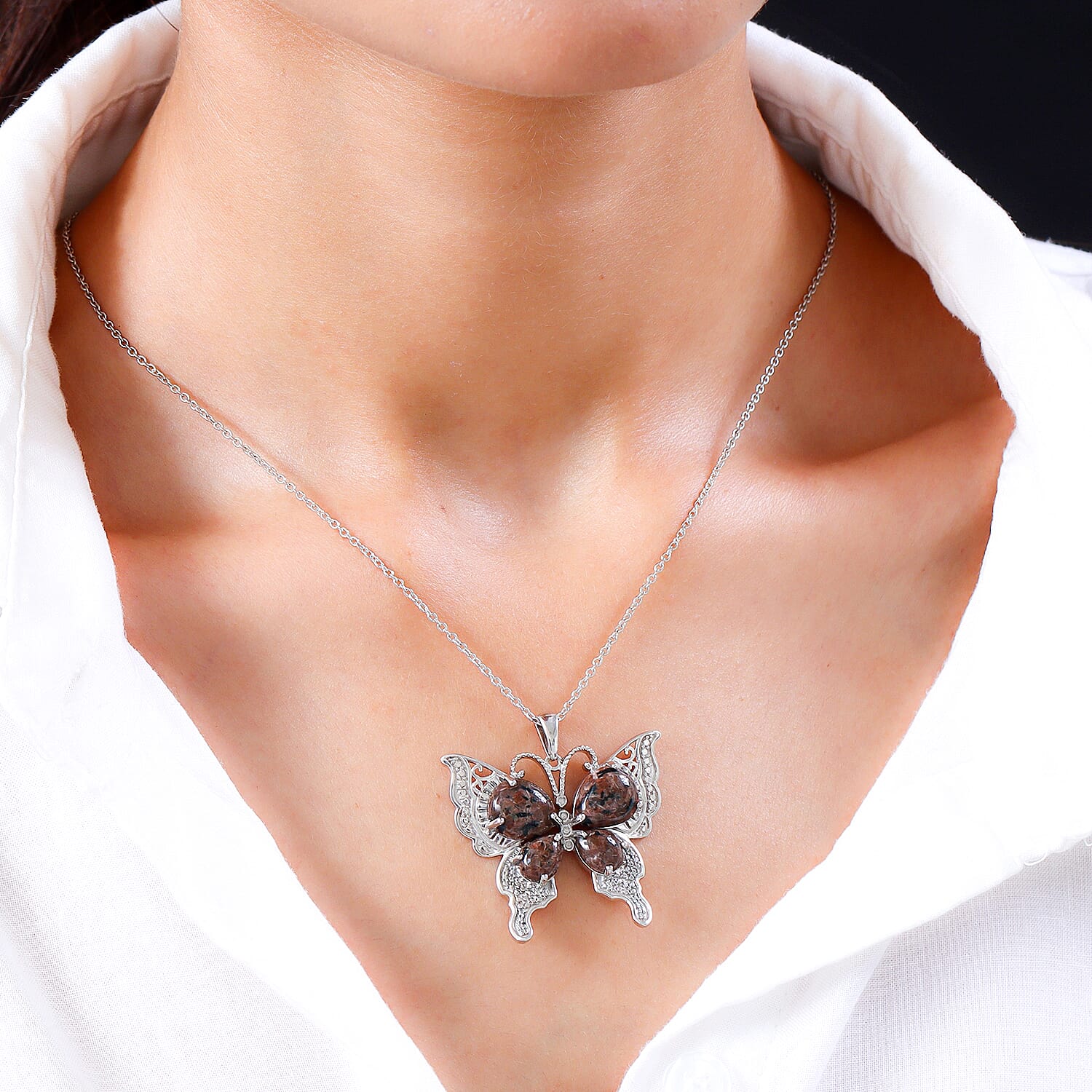 Yooperlite Butterfly Pendant with Chain (Size 20) in Platinum Overlay ...