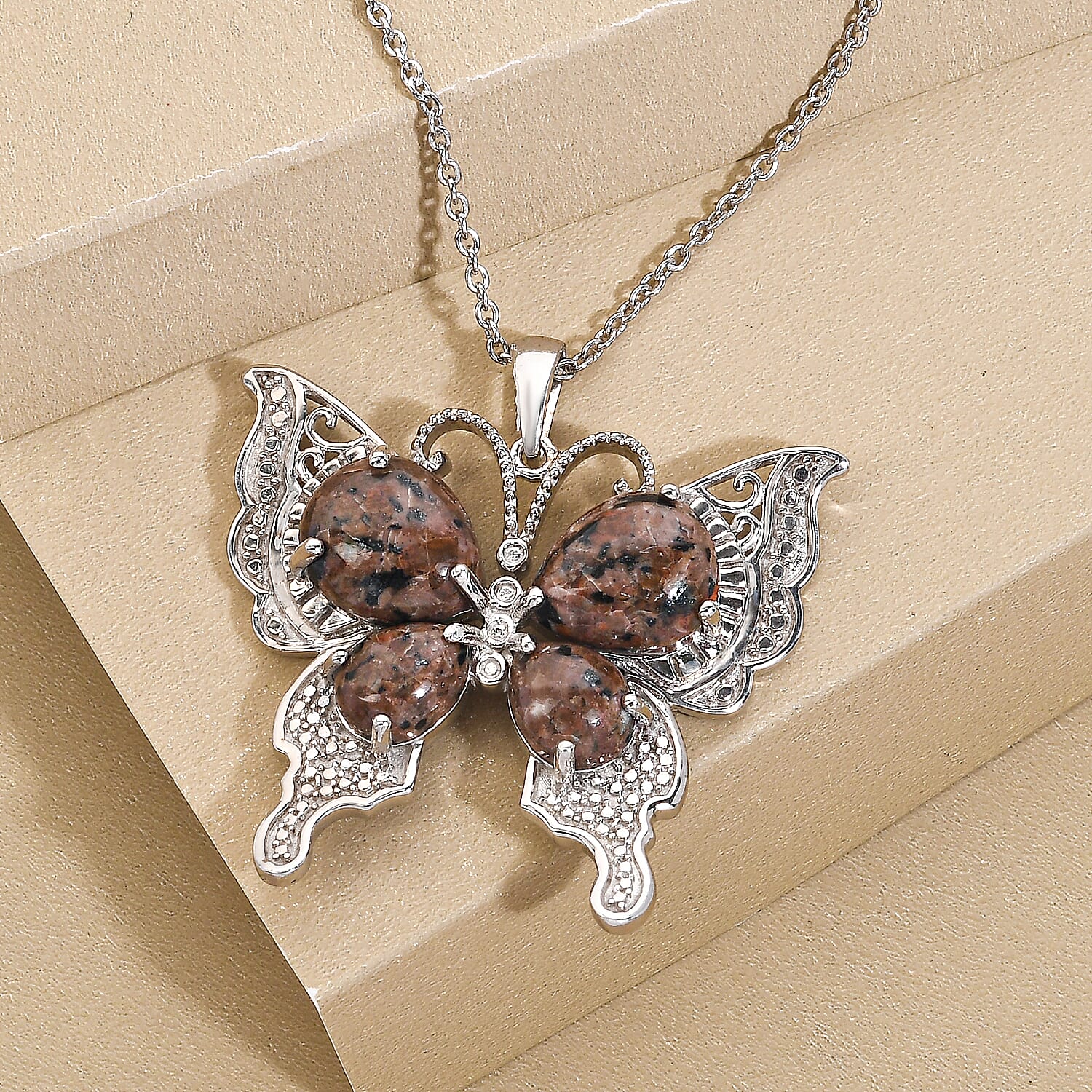 Yooperlite Butterfly Pendant with Chain (Size 20) in Platinum Overlay ...