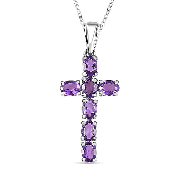 African Amethyst Cross Pendant with Chain (Size 20 Inch) in Platinum ...