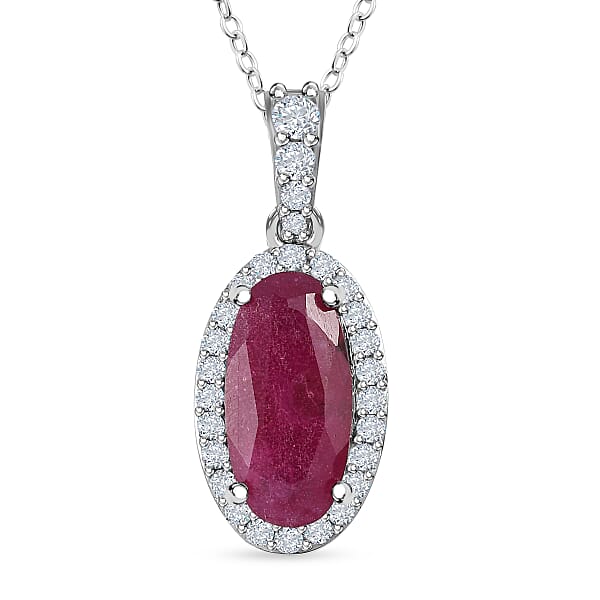 African Ruby & Moissanite Pendant with Chain (Size 20) in Platinum ...