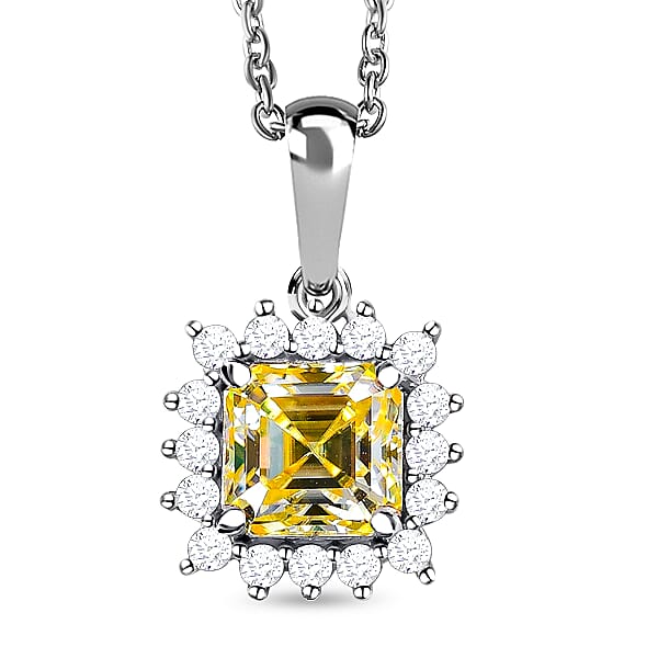 Canary Moissanite and Moissanite Pendant with Chain (Size - 20) in ...