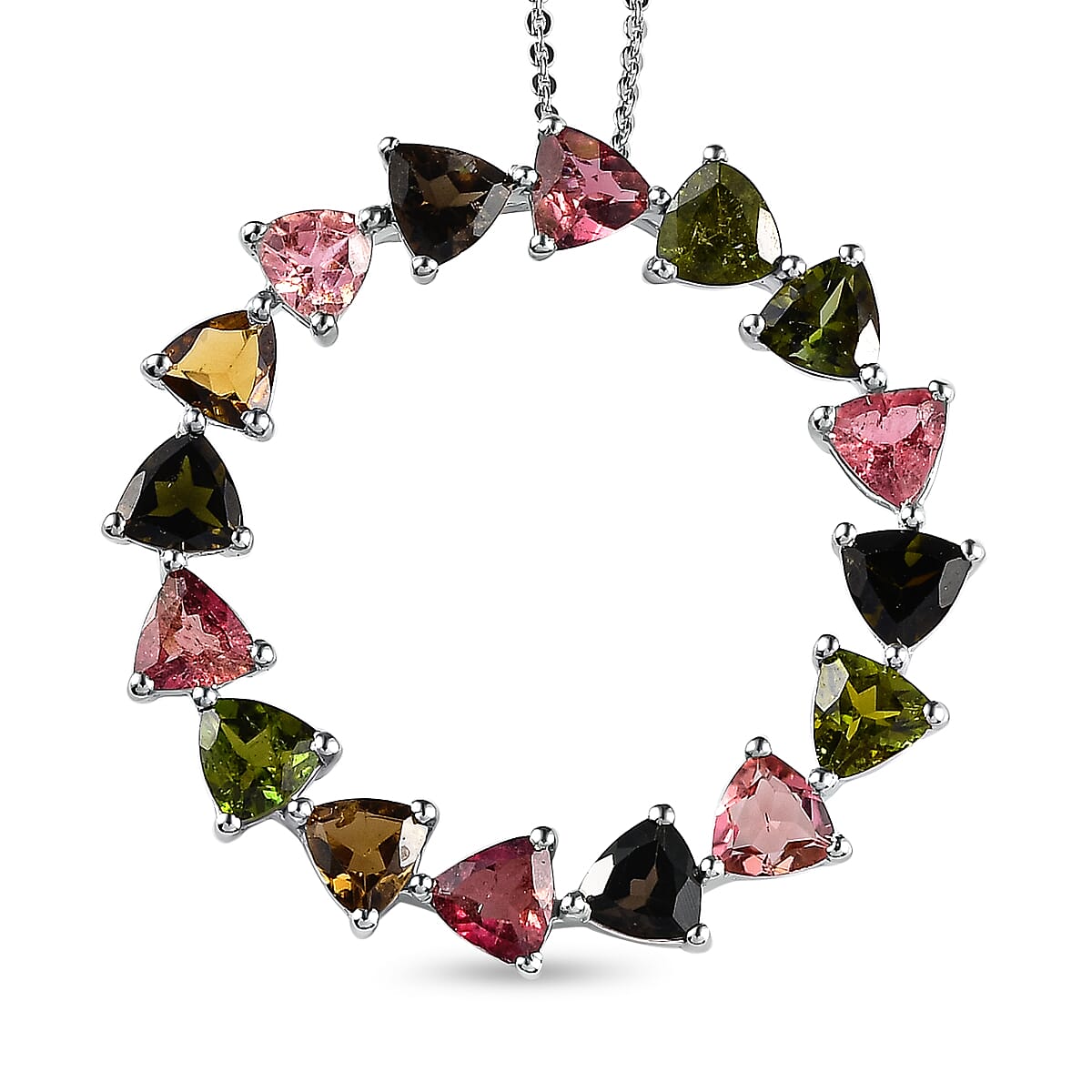 Multi-Tourmaline Circle Pendant with Chain (Size 20) in Platinum ...