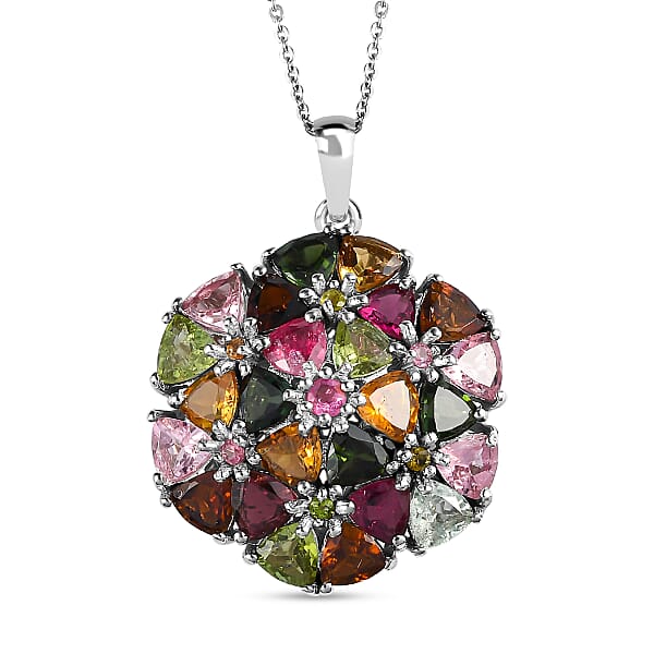 Multi-Tourmaline Cluster Pendant with Chain (Size - 20) in Platinum ...