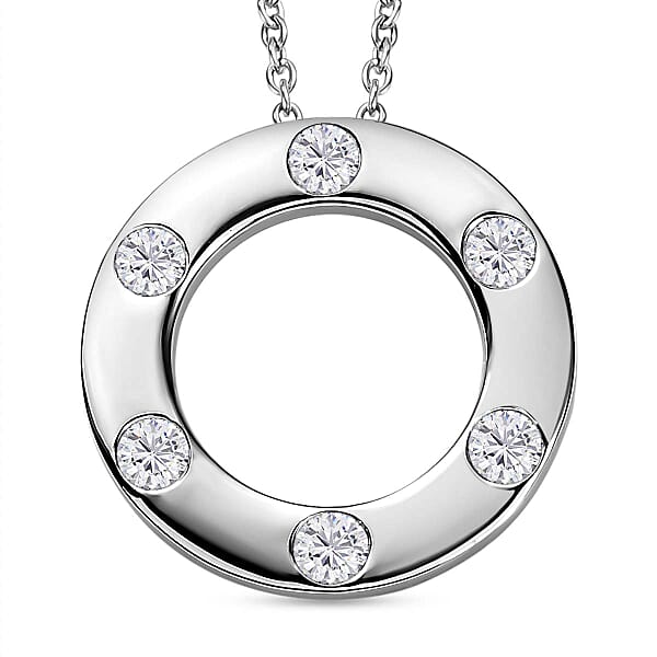 Moissanite Circle Pendant with Chain (Size 20) in Platinum Overlay ...