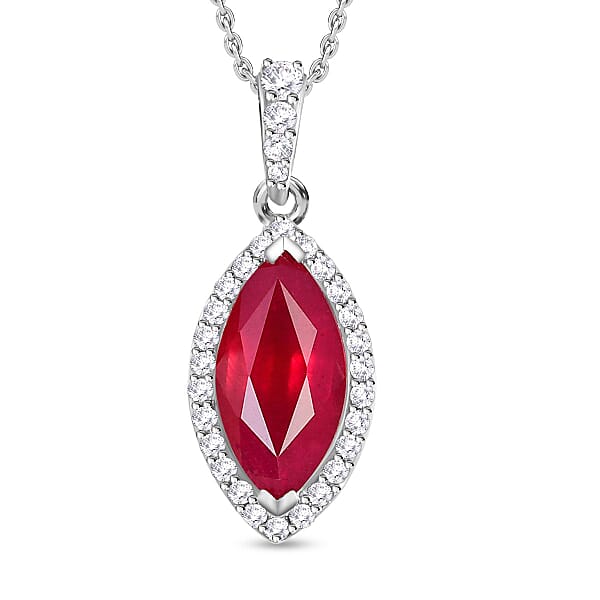 AA African Ruby and Moissanite Pendant with Chain Size 20 in Platinum ...