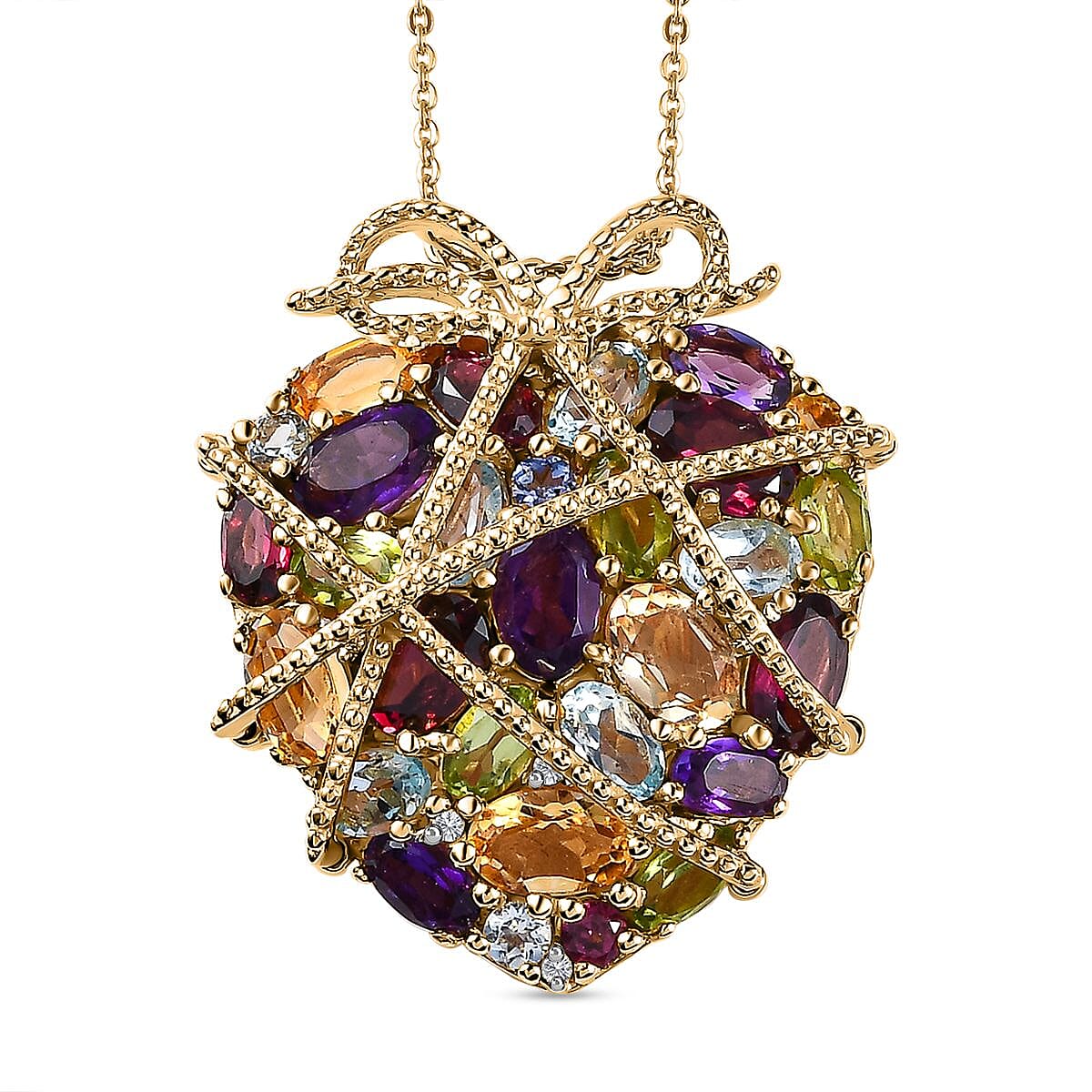 GP Amore Heart Collection - Multi Gemstone Pendant with Chain (Size 20 ...