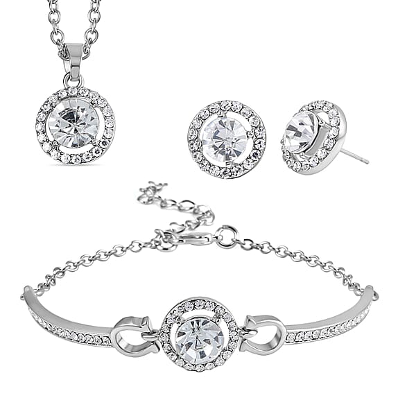 3 Piece Set - White Crystal Necklace, Bracelet and Earrings in ...