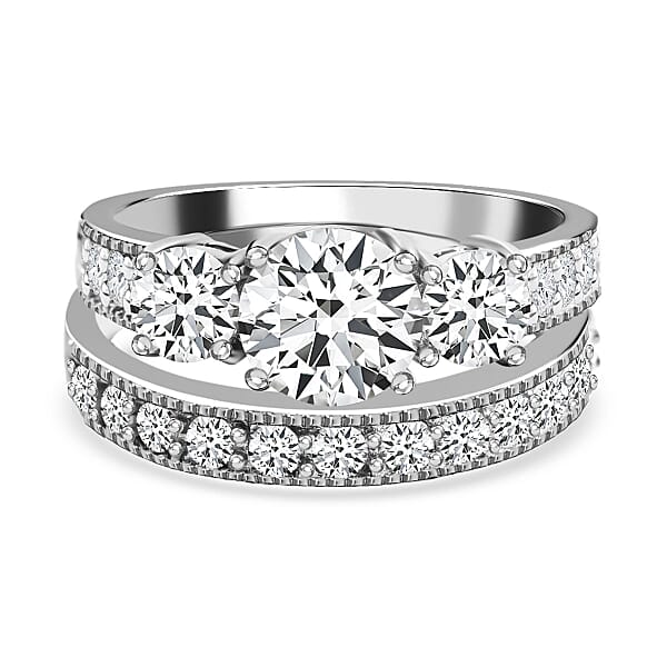 Set of 2 - Cubic Zirconia Stackable Ring in Rhodium Overlay Sterling ...