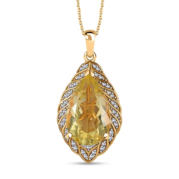 Lemon Quartz & Natural Zircon Pendant with Chain (Size 20) in 18K ...