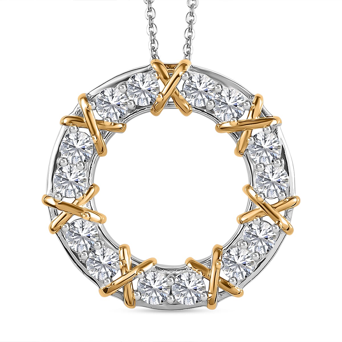 Designer Inspired Moissanite Criss Cross Circle Pendant with Chain in ...