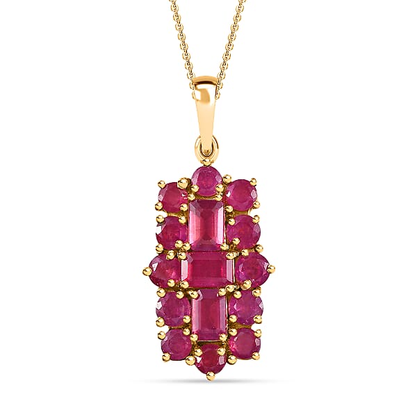 African Ruby Boat Cluster Pendant with Chain (Size 20) in 18K Vermeil ...