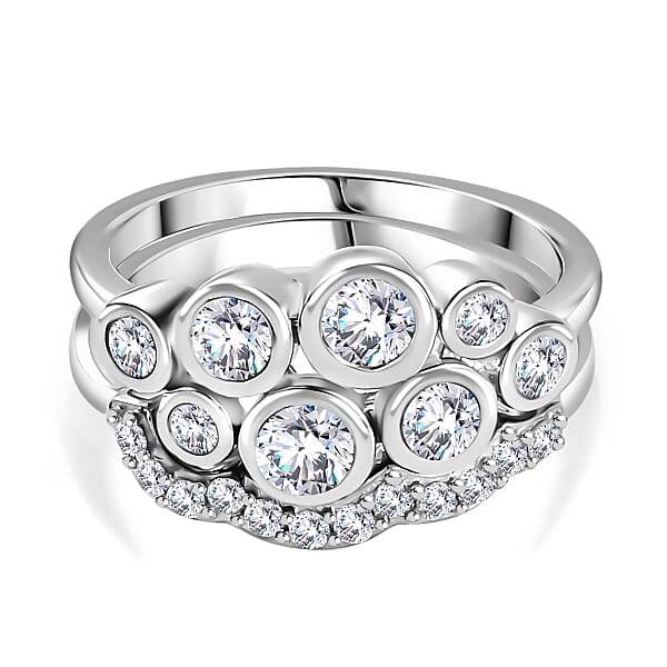 Set of 2 - Moissanite Stackable Bubble Ring in Platinum Overlay ...