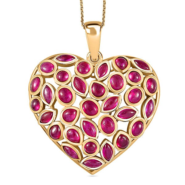 African Ruby Cluster Heart Pendant with Chain (Size 20) in Vermeil YG ...