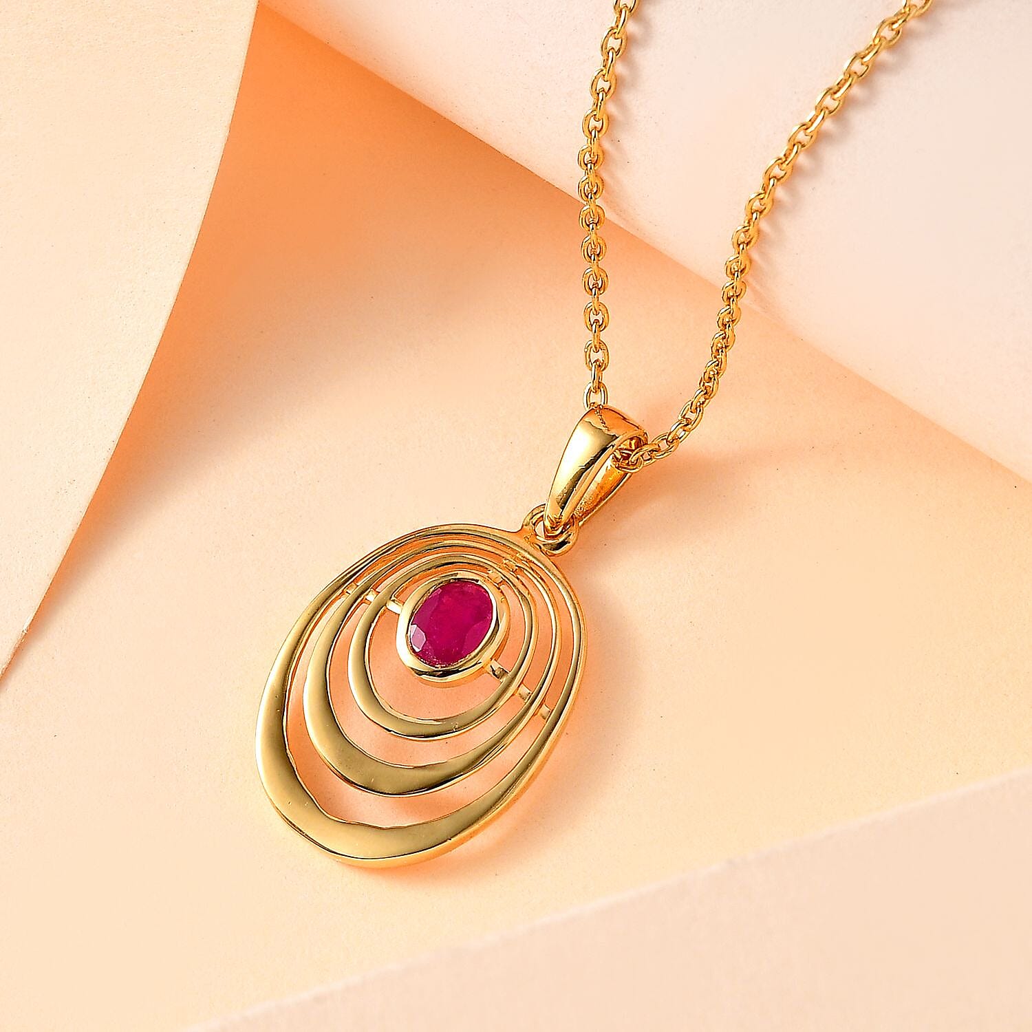 Natural John Saul Ruby Pendant with Chain (Size 20) in 18K Vermeil YG ...