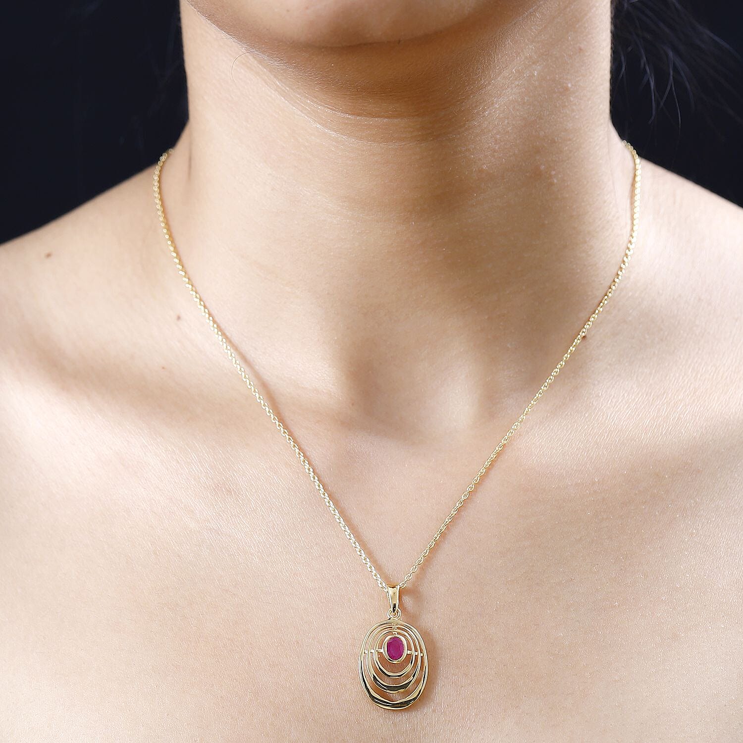 Natural John Saul Ruby Pendant with Chain (Size 20) in 18K Vermeil YG ...
