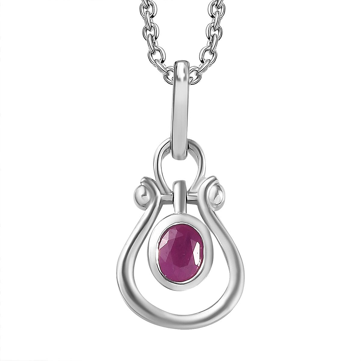 Natural John Saul Ruby Pendant with Chain (Size 20) in Platinum Overlay ...