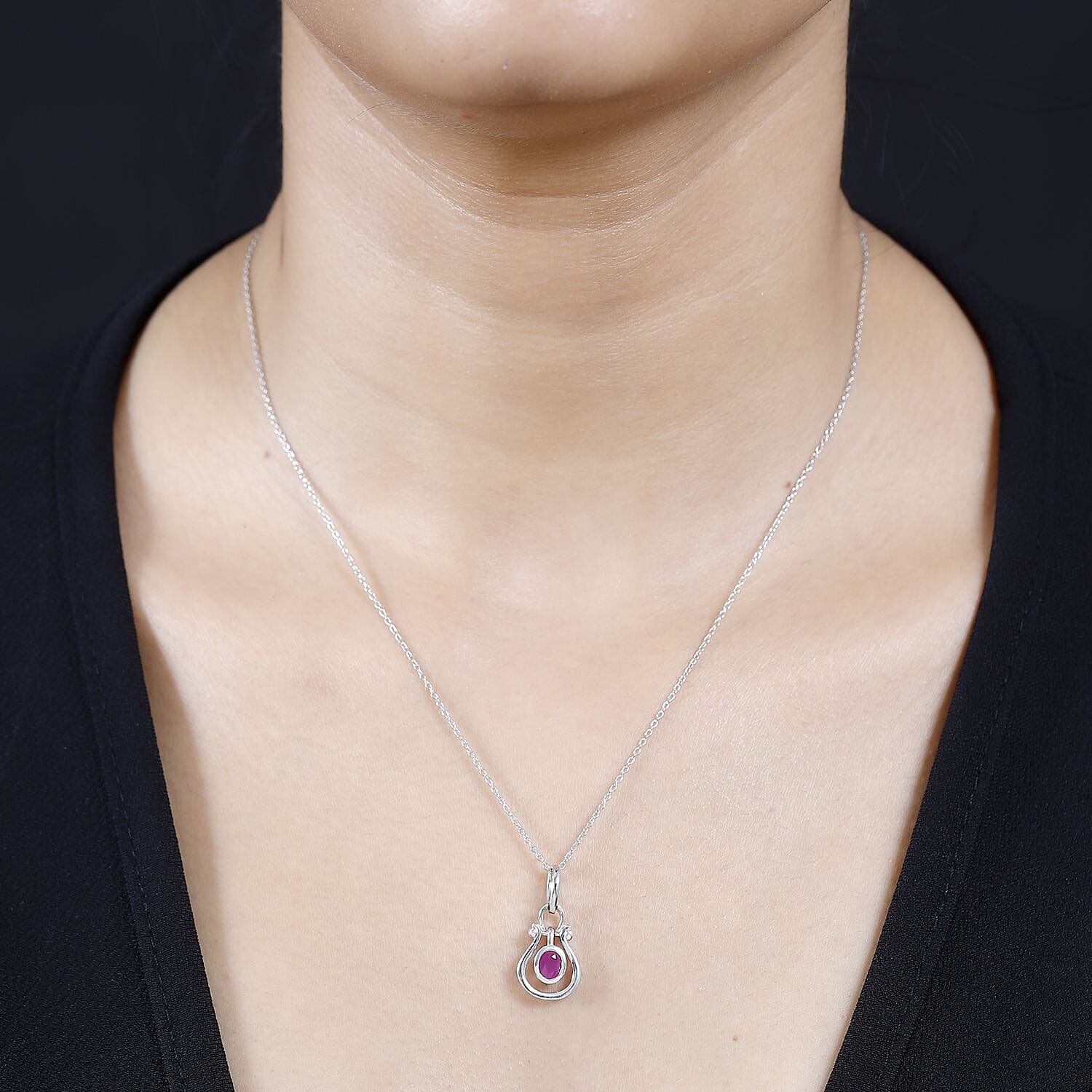 Natural John Saul Ruby Pendant with Chain (Size 20) in Platinum Overlay ...