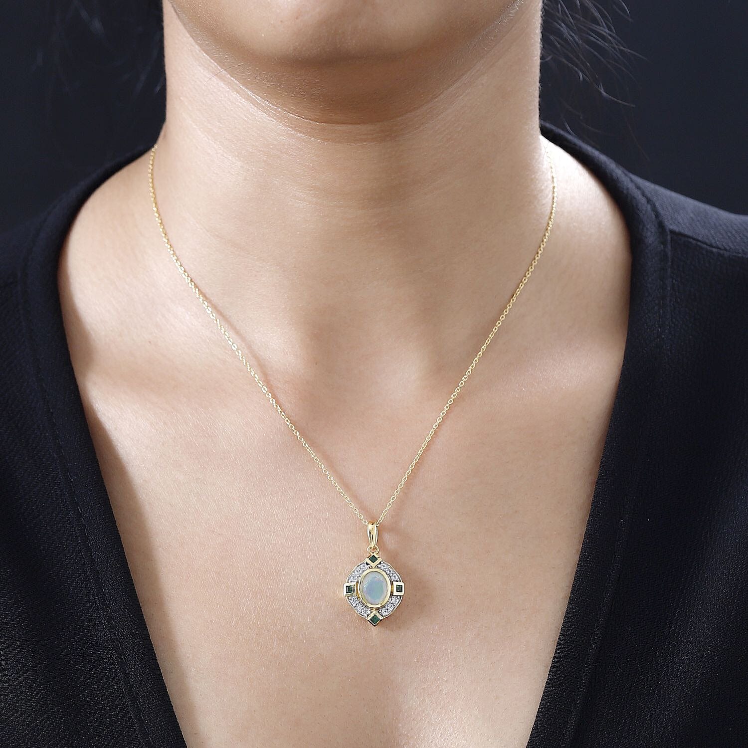 Ethiopian Welo Opal, Natural Zircon and Zambian Emerald Pendant with ...