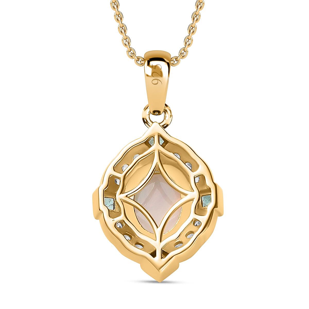 Ethiopian Welo Opal, Natural Zircon and Zambian Emerald Pendant with ...