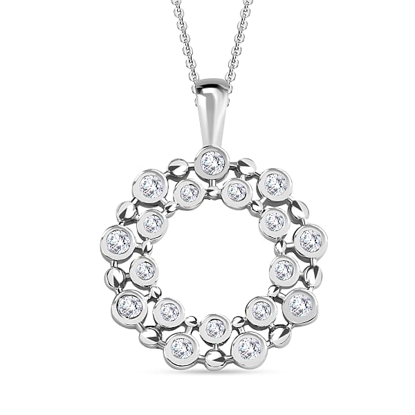 Moissanite Bubble Circle Pendant with Chain (Size 20) in Rhodium ...