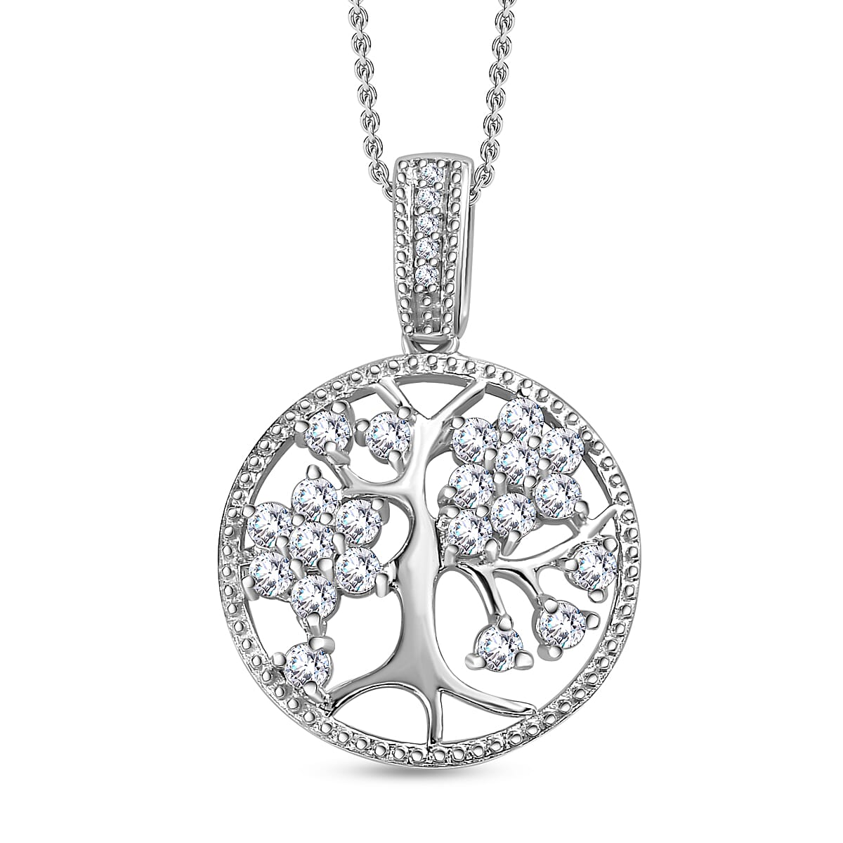 Moissanite Tree Pendant with Chain (Size 20) in Rhodium Overlay ...