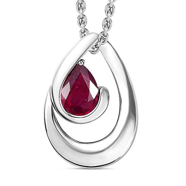 Ruby Pendant with Chain (Size 20) in Rhodium Overlay Sterling Silver 1. ...