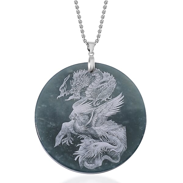 Natural Type A Olmec Jadeite Lion Pendant with Chain (Size 20) in ...