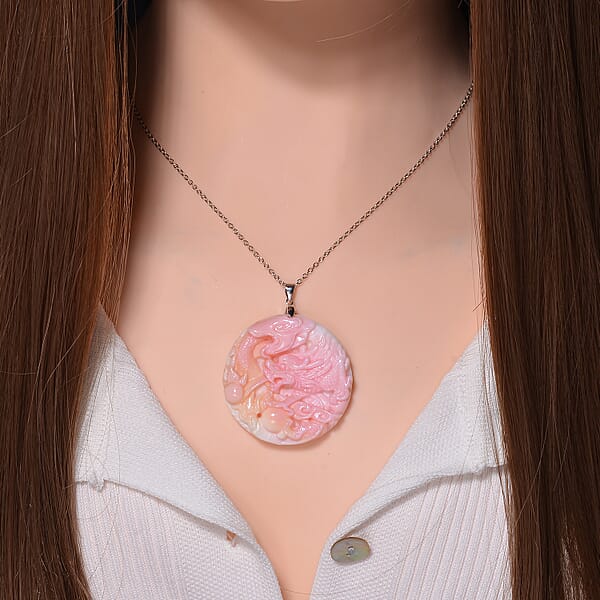 Pink Conch Shell Phoenix Pendant with Chain (Size 20) in Rhodium ...