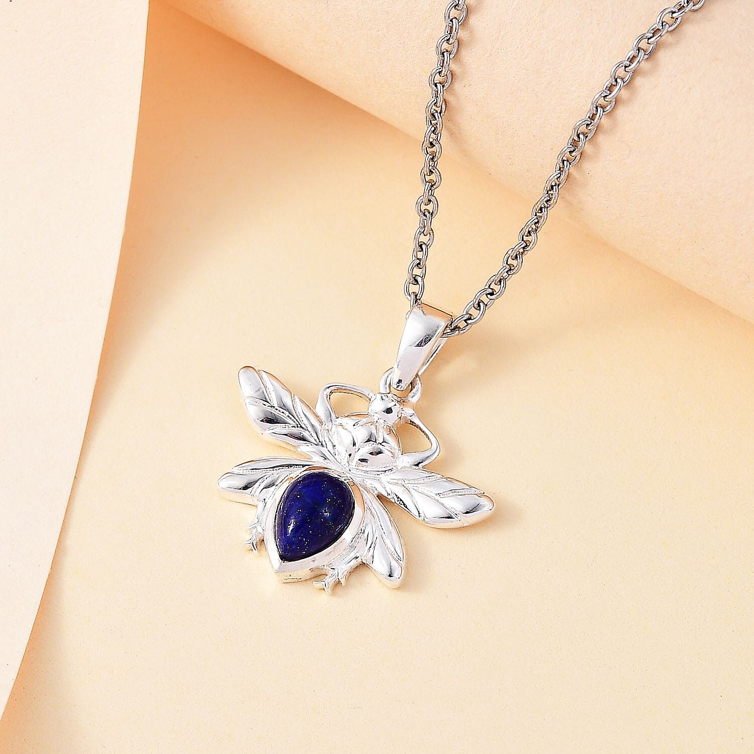 Lapis Lazuli Dragon Fly Solitaire Sterling Silver Pendant with ...