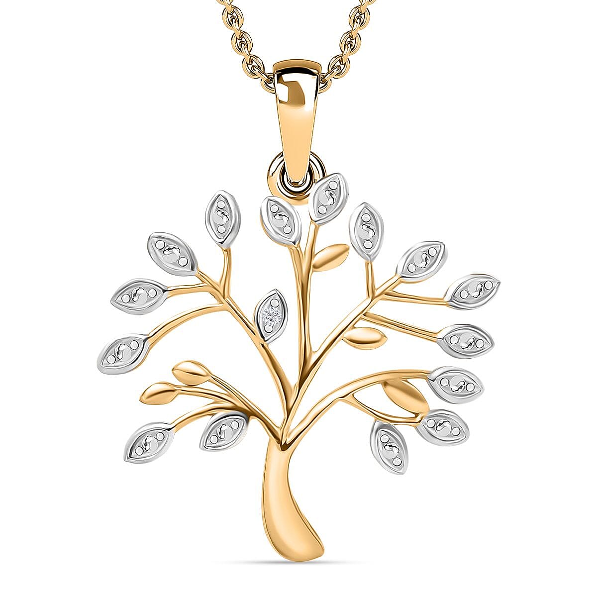 White Diamond Pendant with Chain Size 20 in 14K Gold Overlay Sterling Silver 4298401 TJC