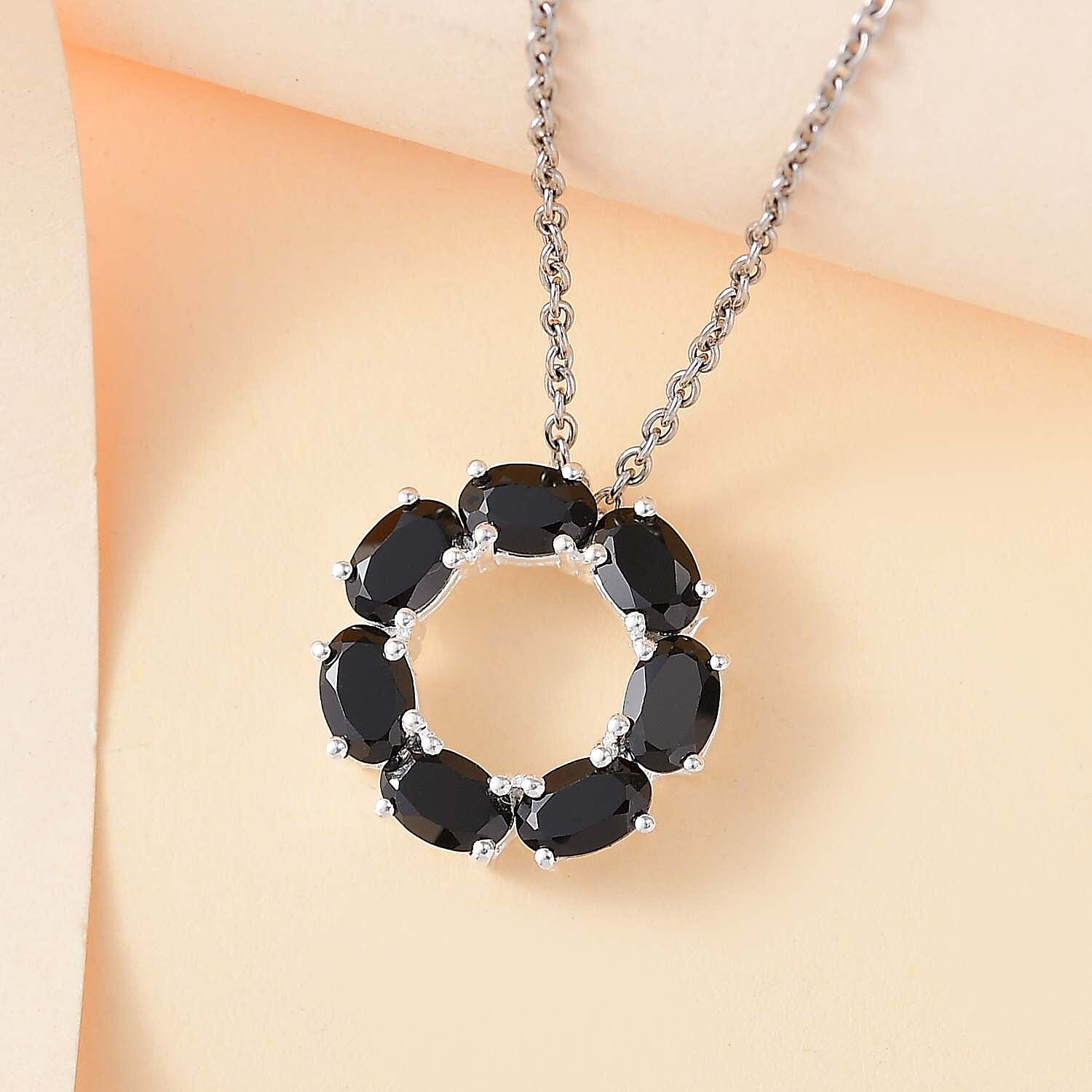 Black Spinel Pendant in Sterling Silver with Stainless Steel Chain ...
