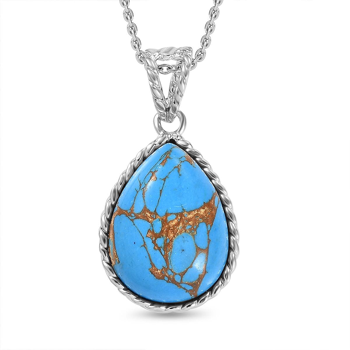 Blue Turquoise Solitaire Drop Pendant with Chain (Size 20) Stainless ...