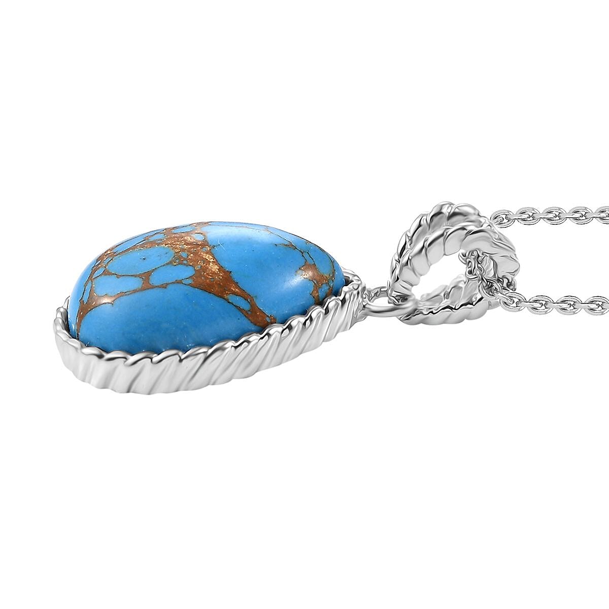 Blue Turquoise Solitaire Drop Pendant with Chain (Size 20) Stainless ...