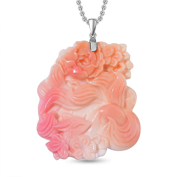 Queen Conch Shell Carved Deer Pendant with Chain (Size 20) in Rhodium ...