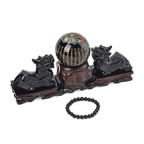 3 Piece Set - Black Obsidian Accessories and Stone Bracelet 11715 Ct ...