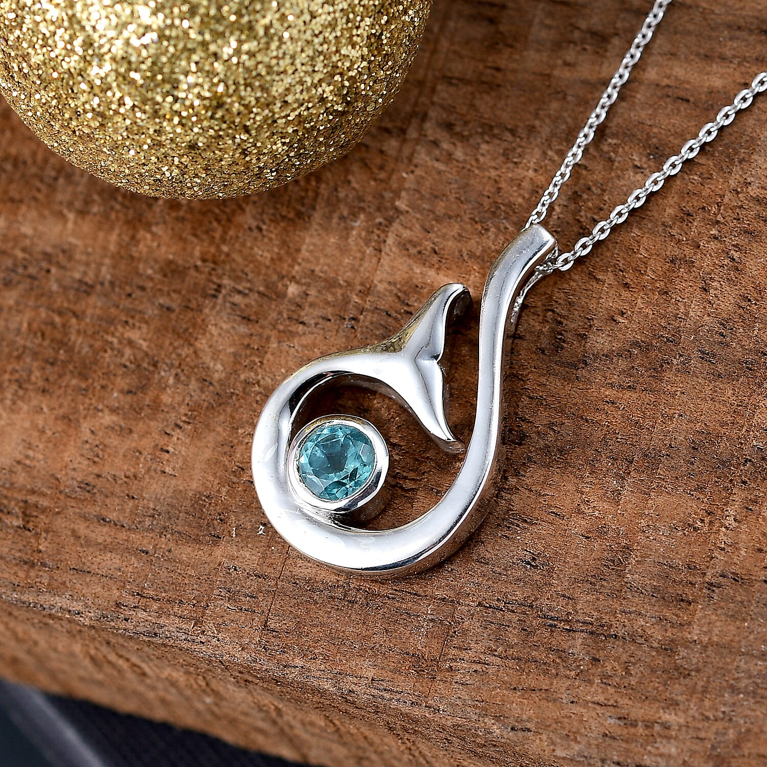 Lagoon Apatite Pendant with Chain (Size - 20) in Rhodium Overlay ...