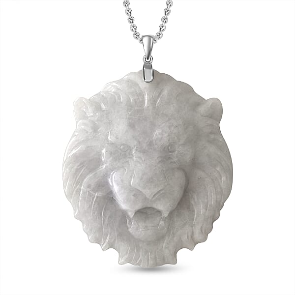 White Jade Lion Face Pendant with Chain (Size - 20) with Lobster Clasp ...